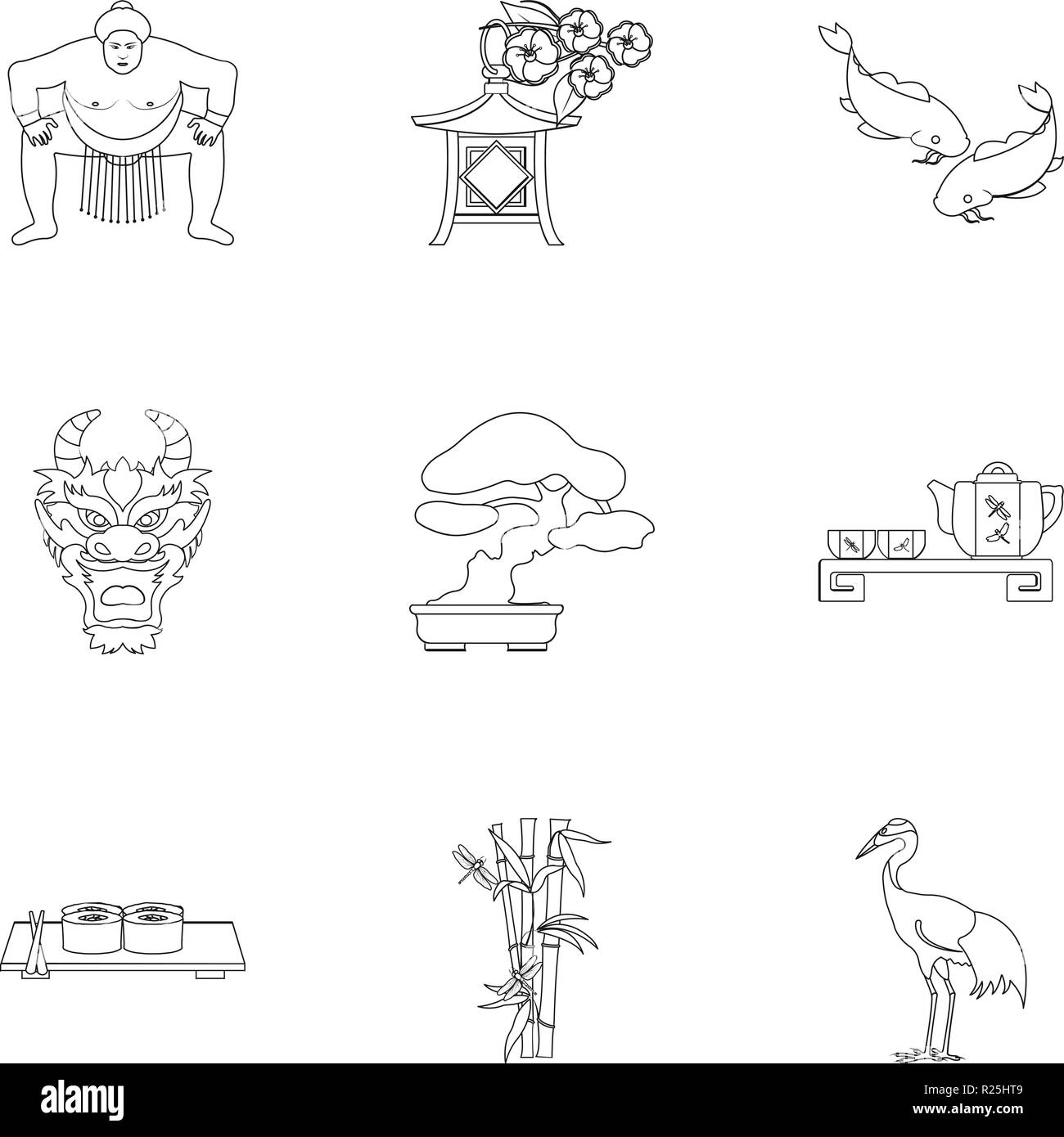 Japan set icons in outline style. Big collection of Japan vector symbol ...