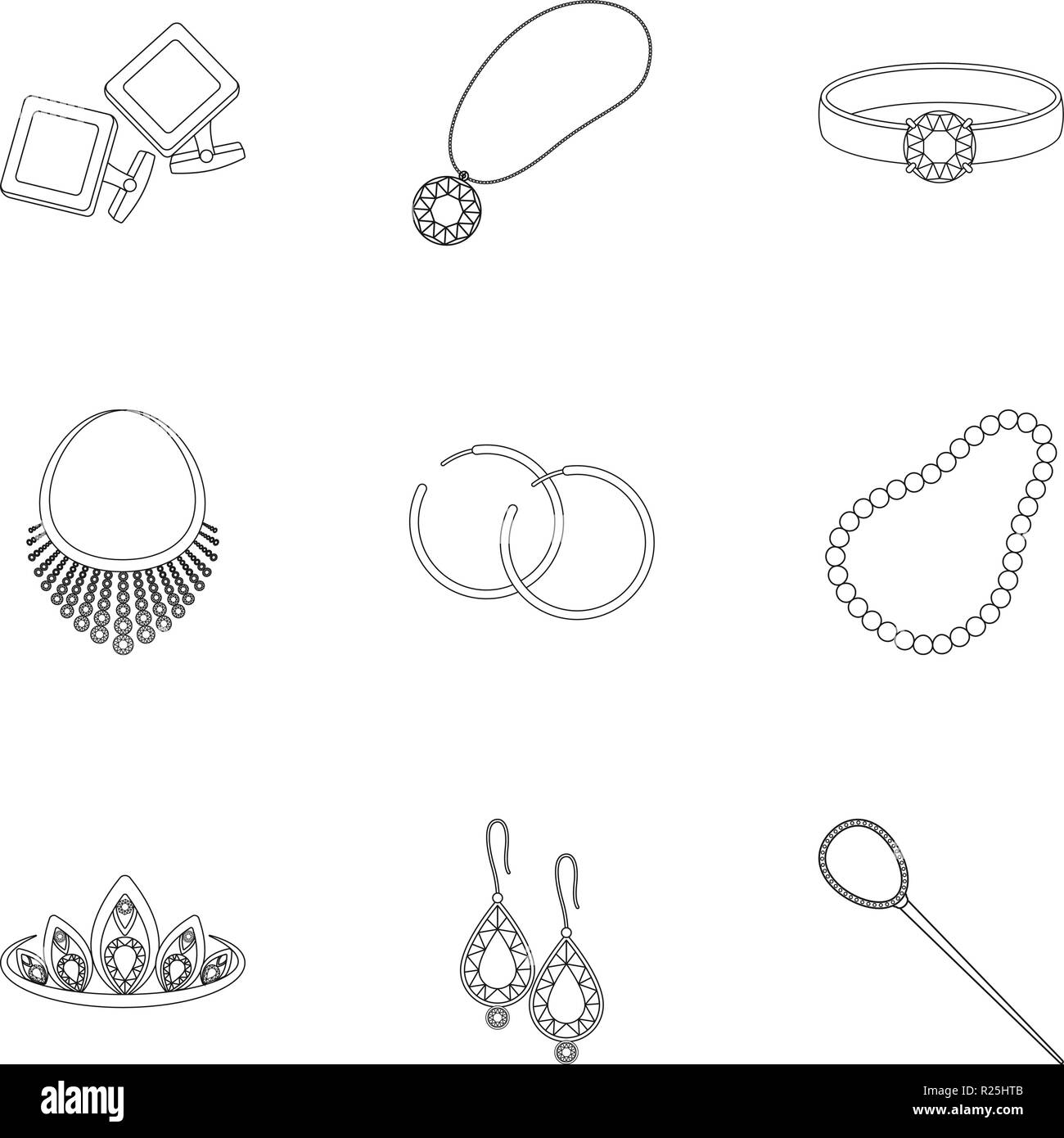 Jewelry and accessories set icons in outline design. Big collection of ...