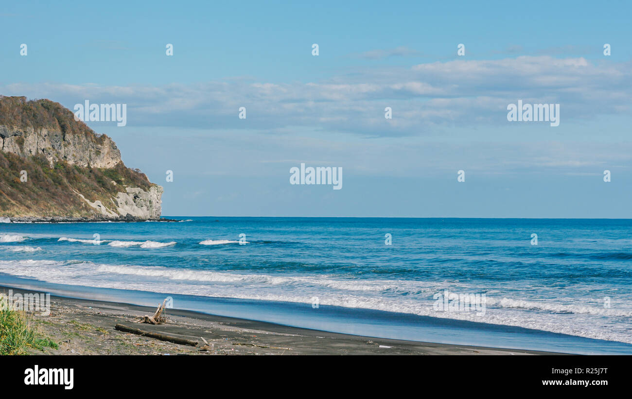 Beach and ocean with blue sky at cape Chikyu Hokkaido Japan Stock Photo - Alamy