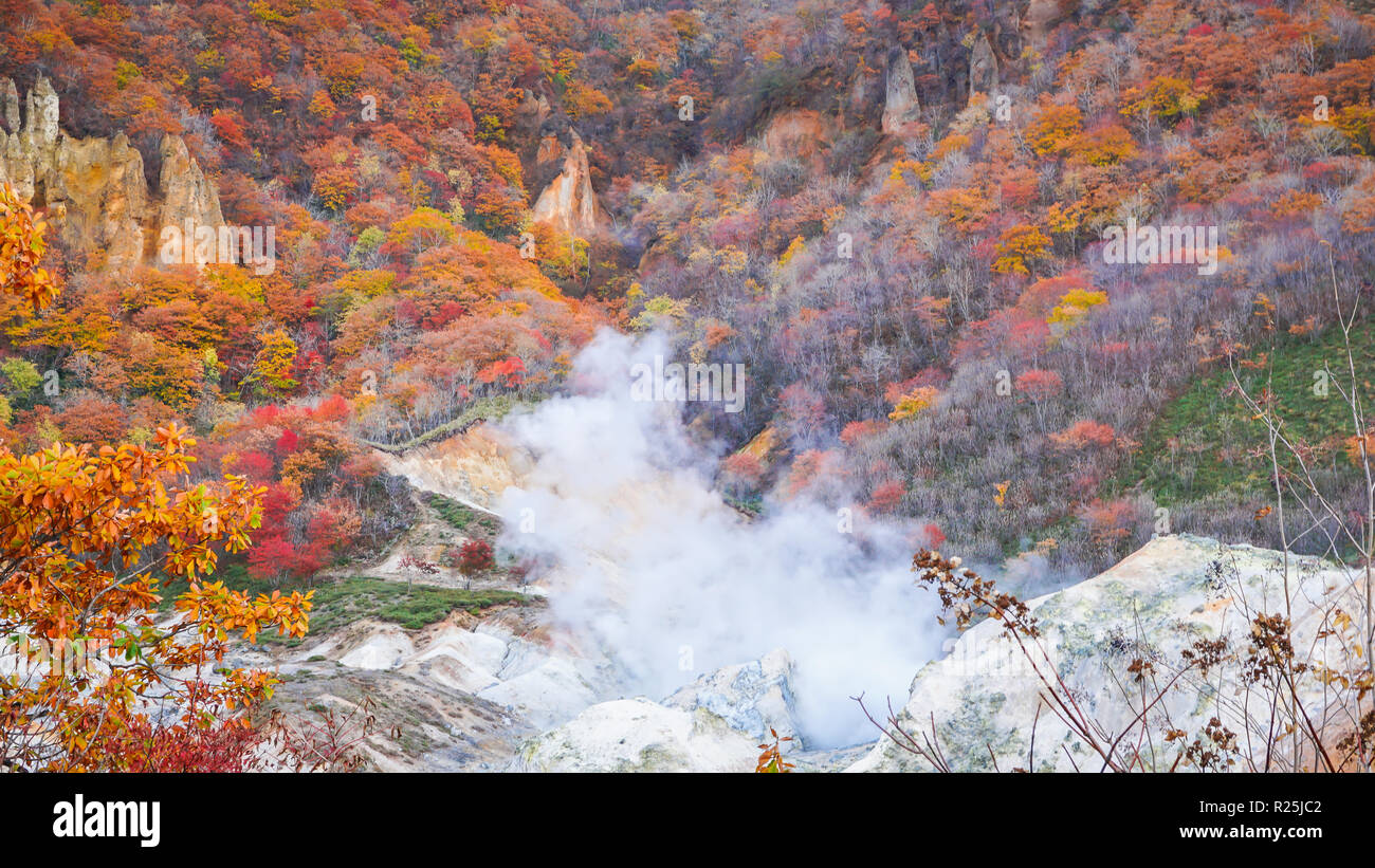 Autumn season at noboribetsu volcano in Hokkaido Japan Stock Photo - Alamy