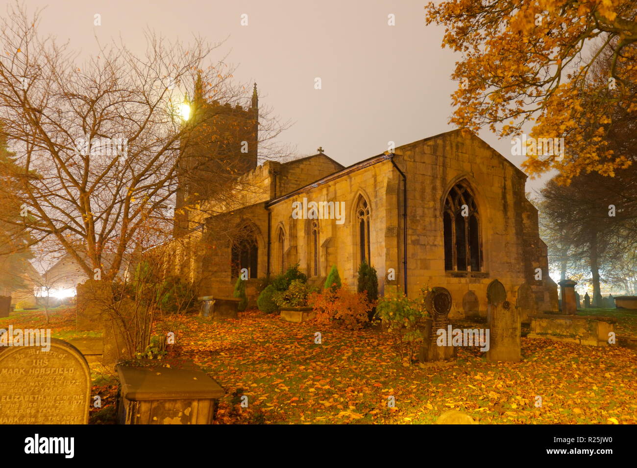 St Mary's Church at night in Swillington, Leeds,West Yorkshire Stock ...