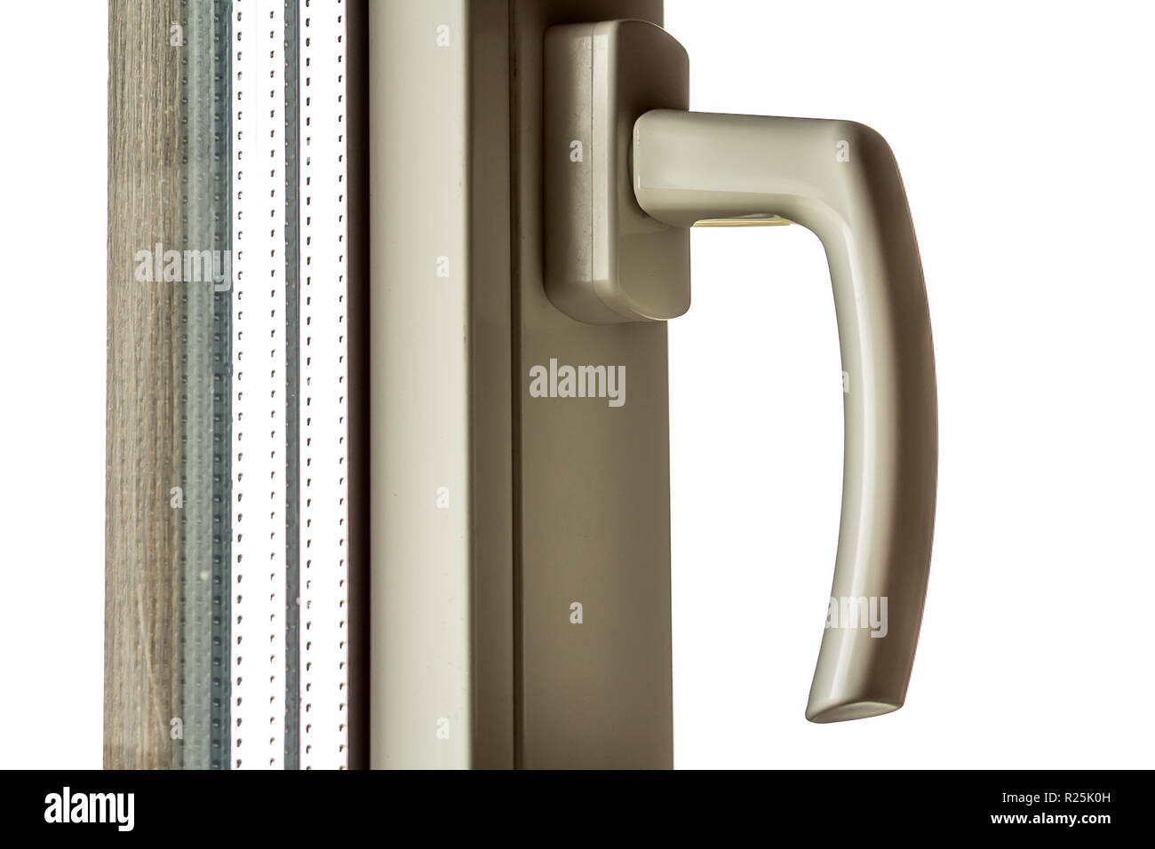 White handle on a new plastic window in renovated house Stock Photo - Alamy
