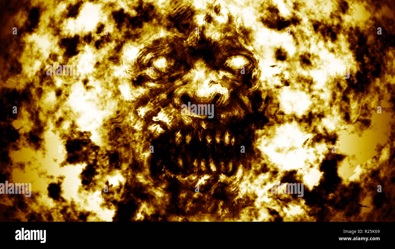 Angry burning ghoul face. Illustration in genre of horror Stock Photo ...
