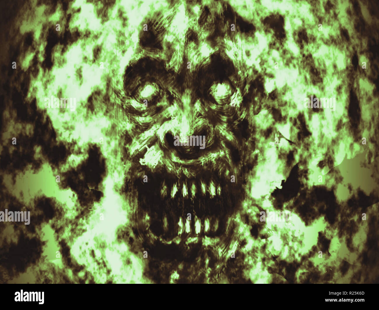 Angry burning ghoul face illustration. Genre of horror. Green ...