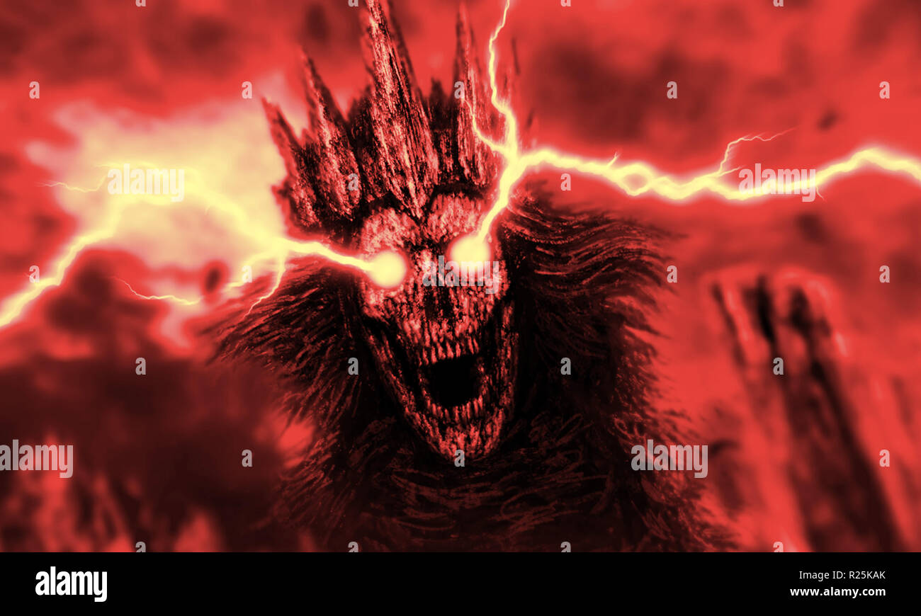 Dark queen with crown and lightning from eyes. Fantasy illustration ...