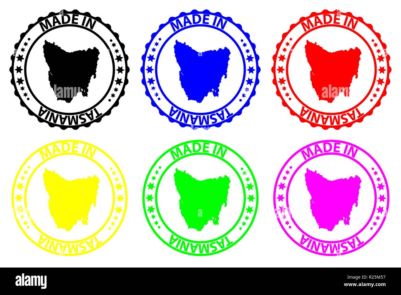 Made in Tasmania - rubber stamp - vector, Tasmania map pattern - black ...