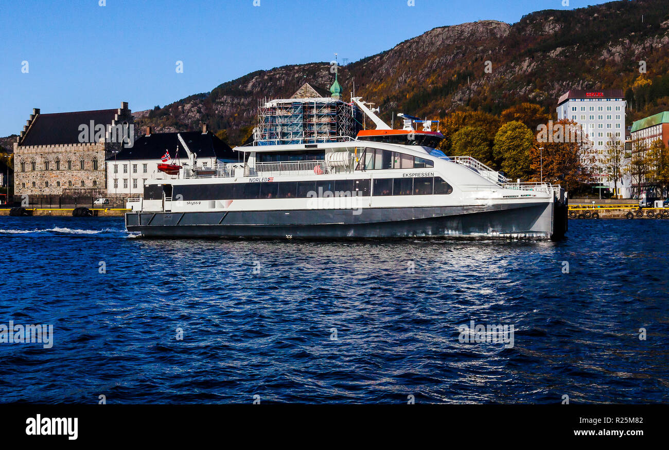 High speed passenger catamaran Ekspressen arriving in the port of ...