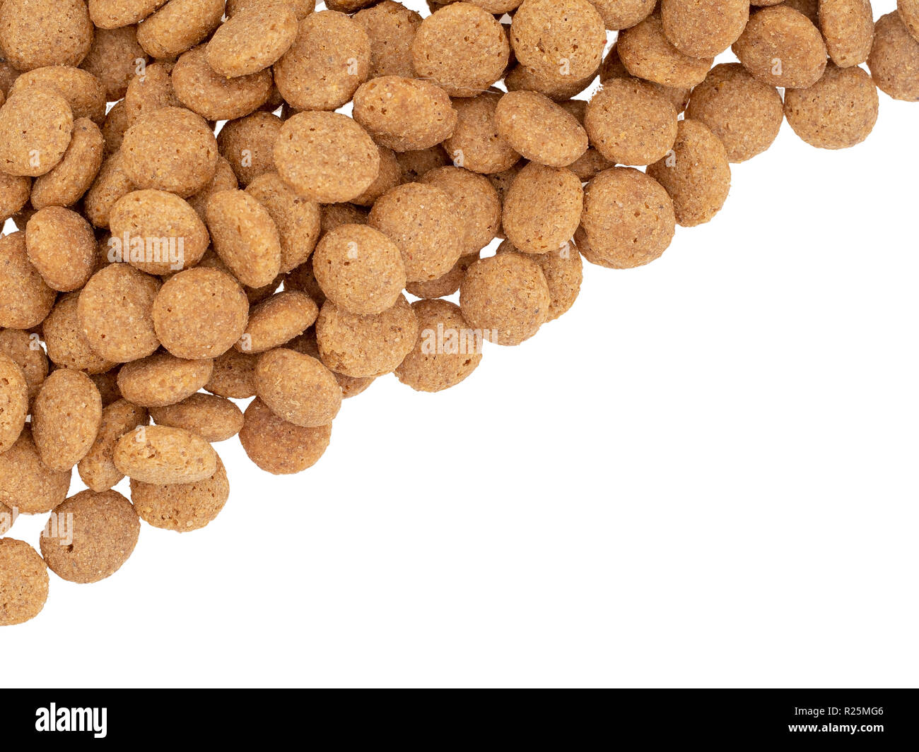 Dried dog food biscuits background on white. Border, edge Stock Photo ...