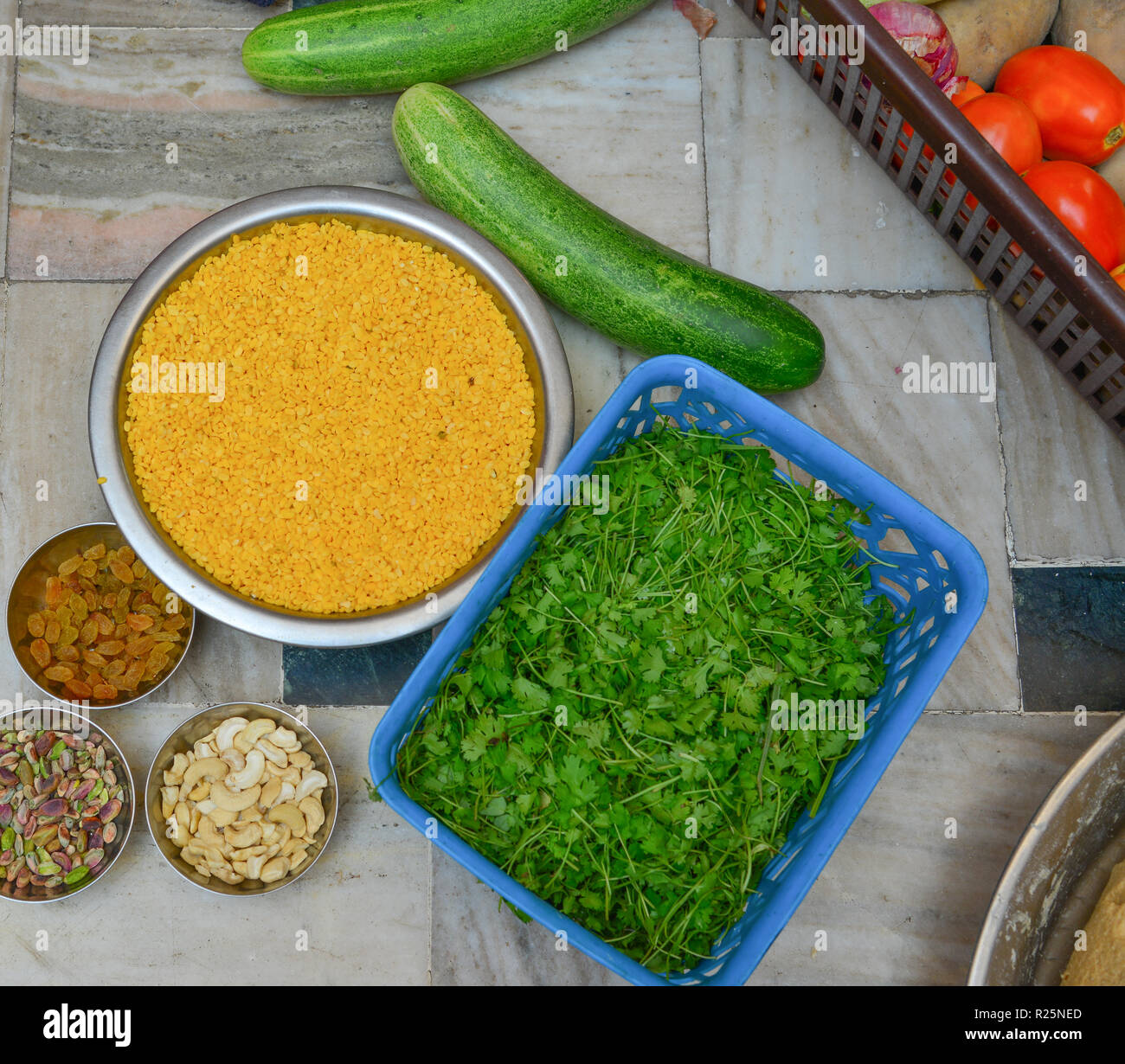 Indian cooking ingredients at local restaurant in Jodhpur, India Stock ...