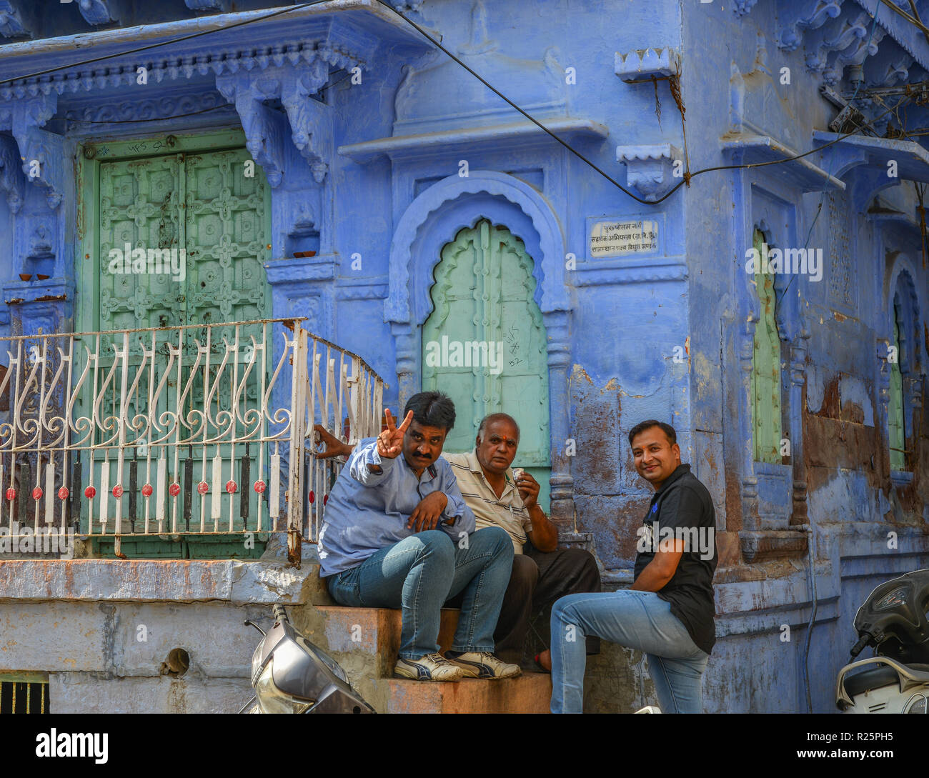 Jodhpur, India - Nov 6, 2017. People sitting and chatting at ancient ...