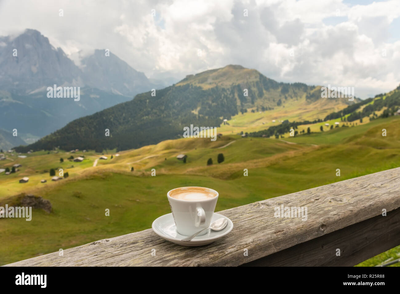 Coffee cup in coffee time on mountain view background Stock Photo - Alamy