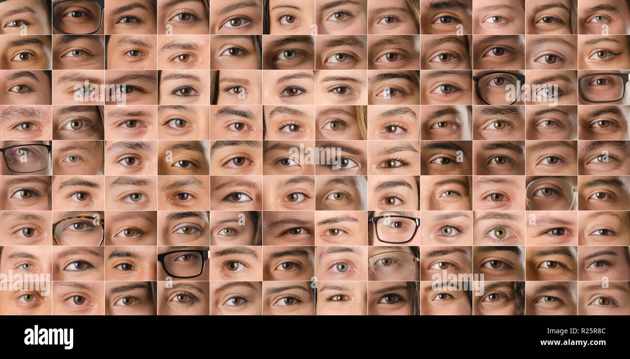 Collection of images of human eyes of men and women forming a texture ...