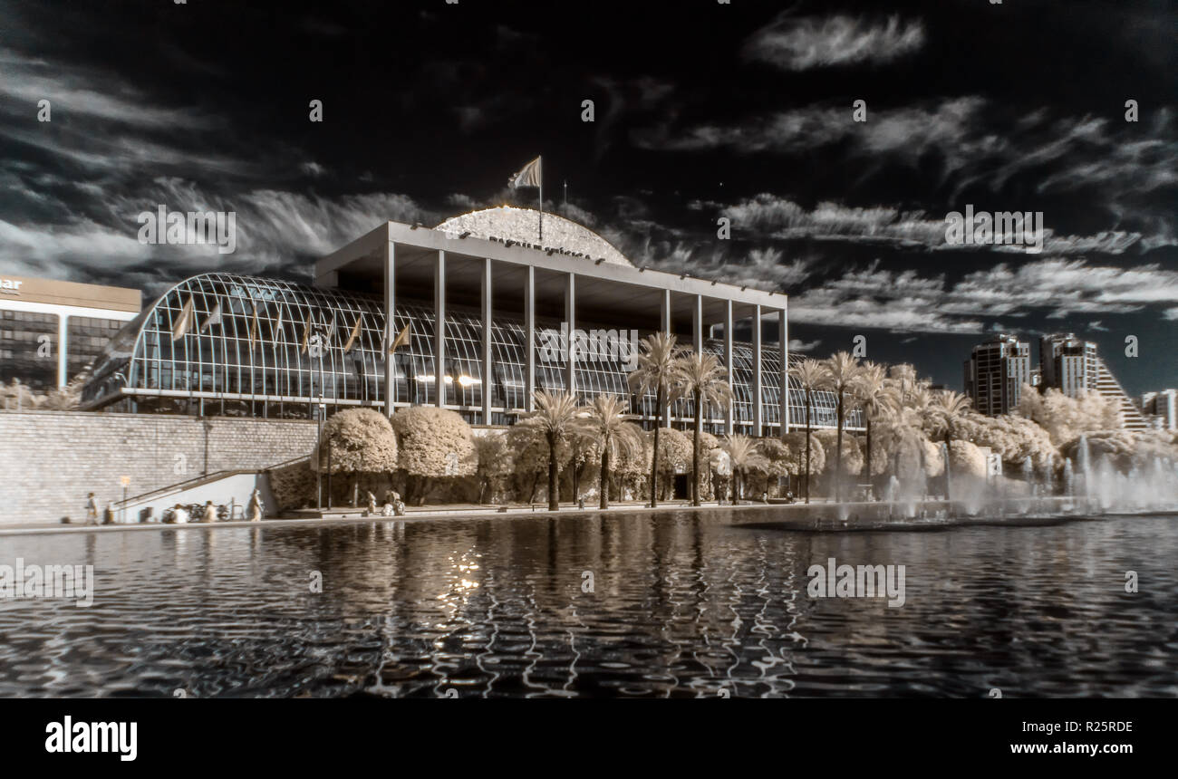 Valencia Turia river park, Valencian Music Palace - infrared image ...