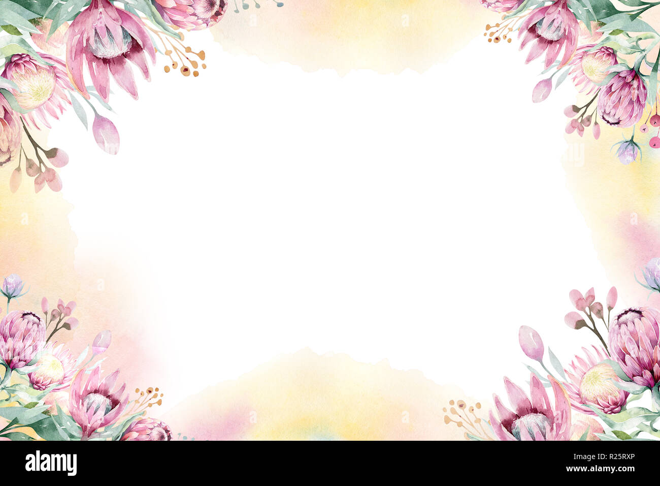 Watercolorgold Floral decoration spring summer background with blossom ...