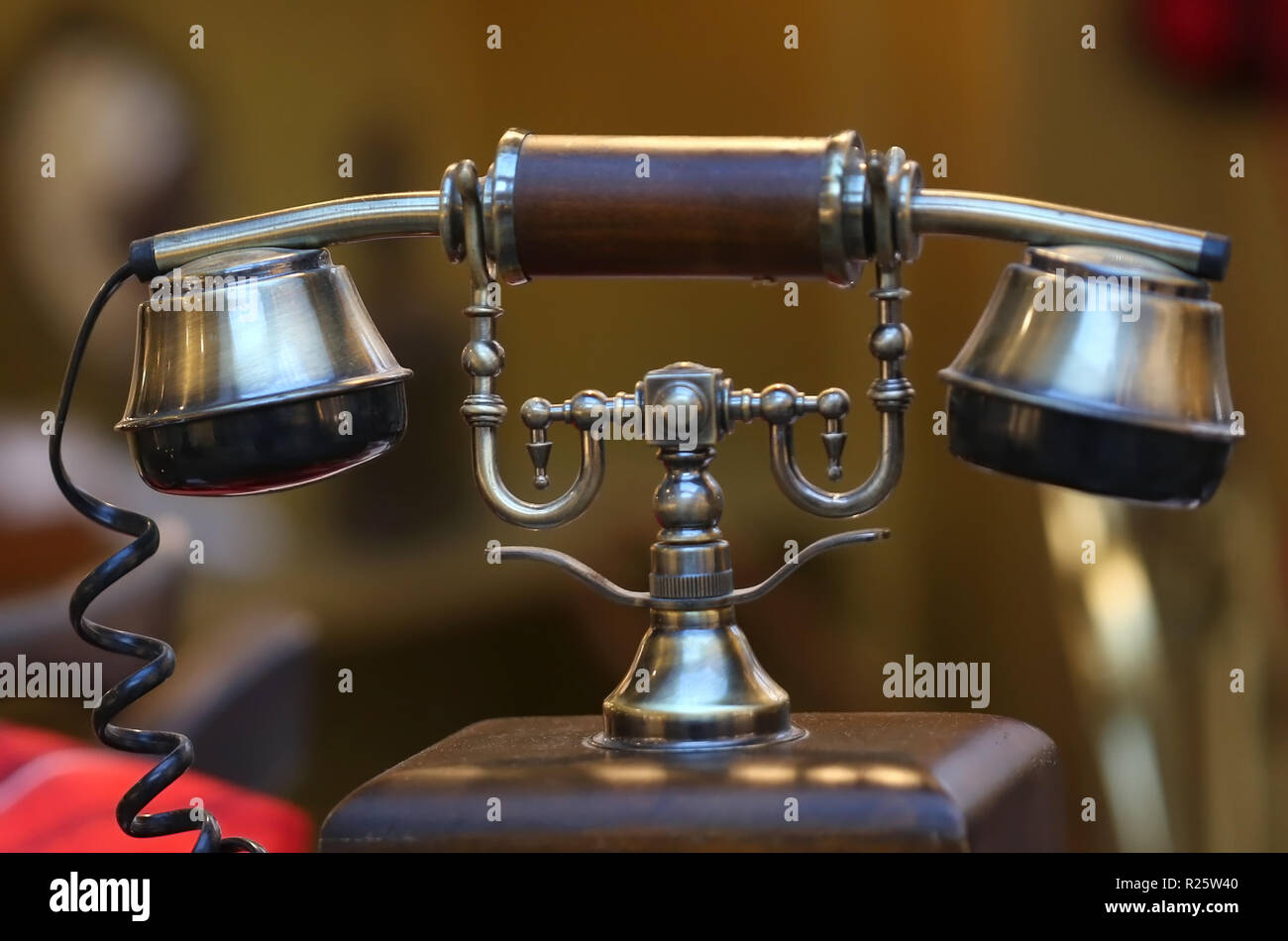Antique telephone receiver closeup indoor as nostalgic concept Stock ...
