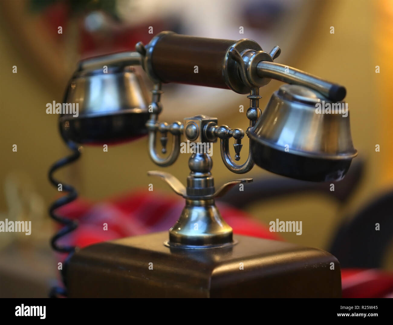 Antique telephone receiver closeup indoor as nostalgic concept Stock ...