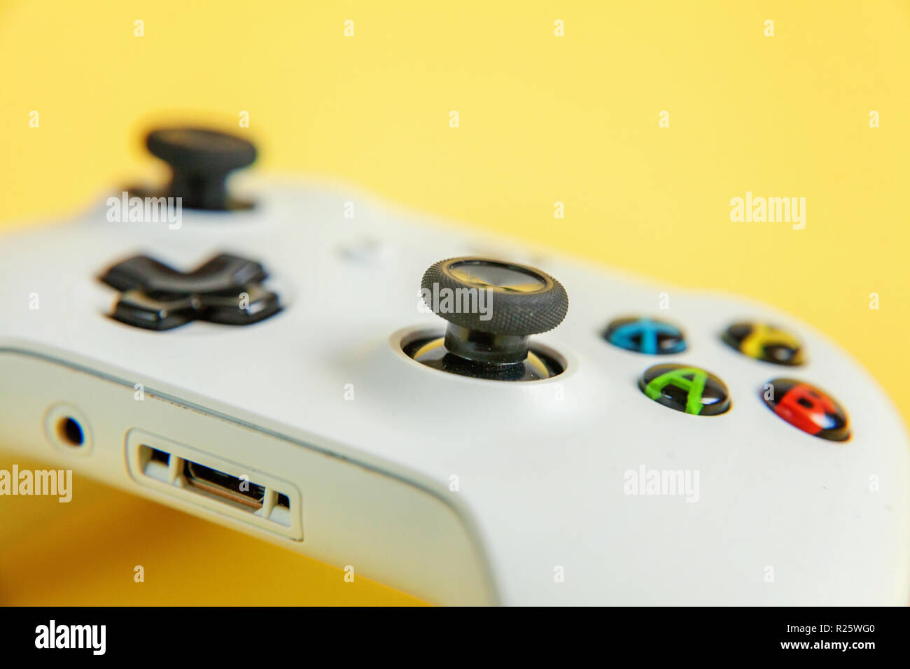 White Joystick Gamepad Game Console On Yellow Colourful Trendy Modern