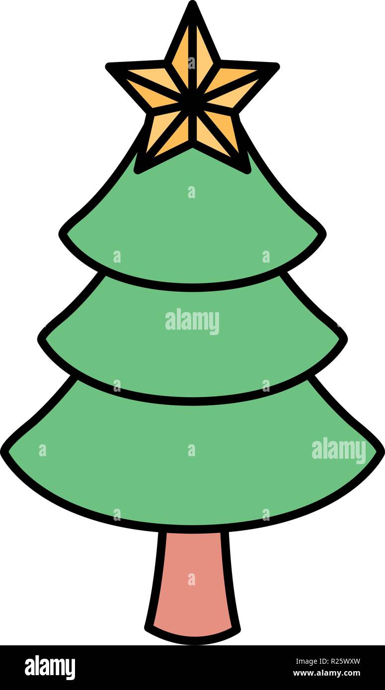Christmas tree with a star on top over white background, vector ...
