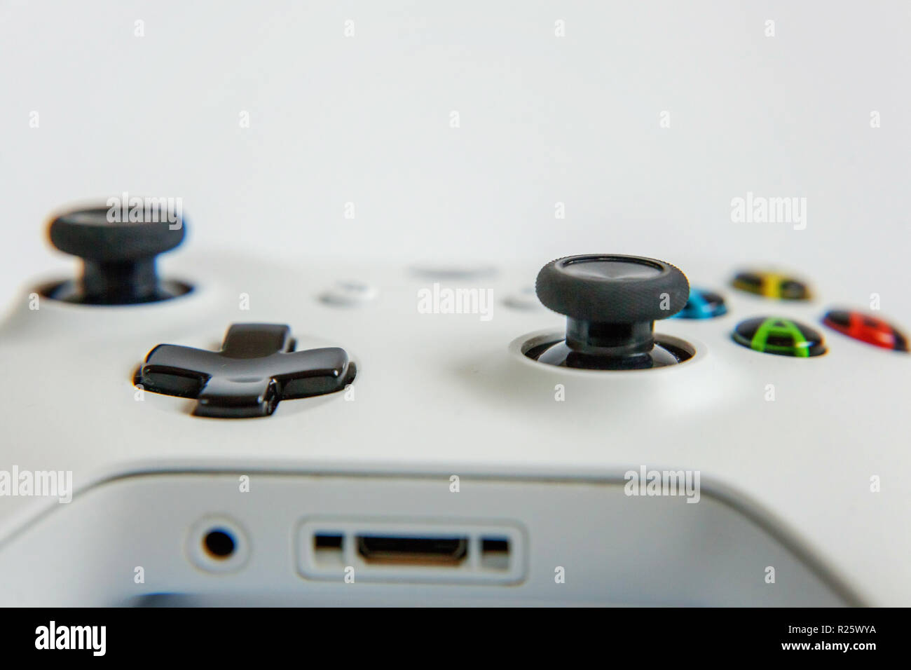 White joystick gamepad, game console isolated on white background ...