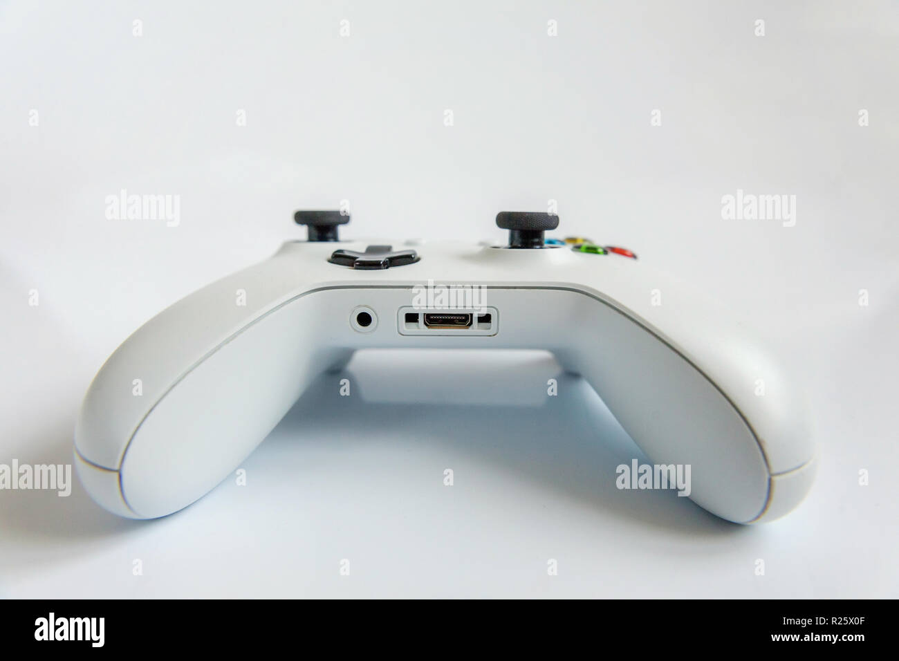 White joystick gamepad, game console isolated on white background ...