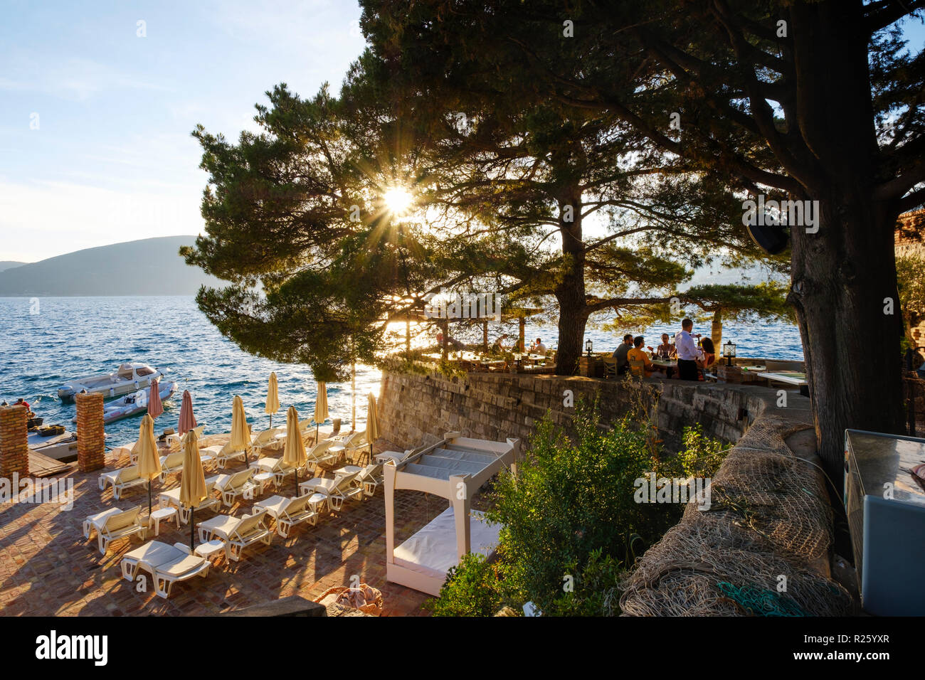 Sunset, restaurant in Rose, peninsula Lustica, Luštica, near Herceg ...