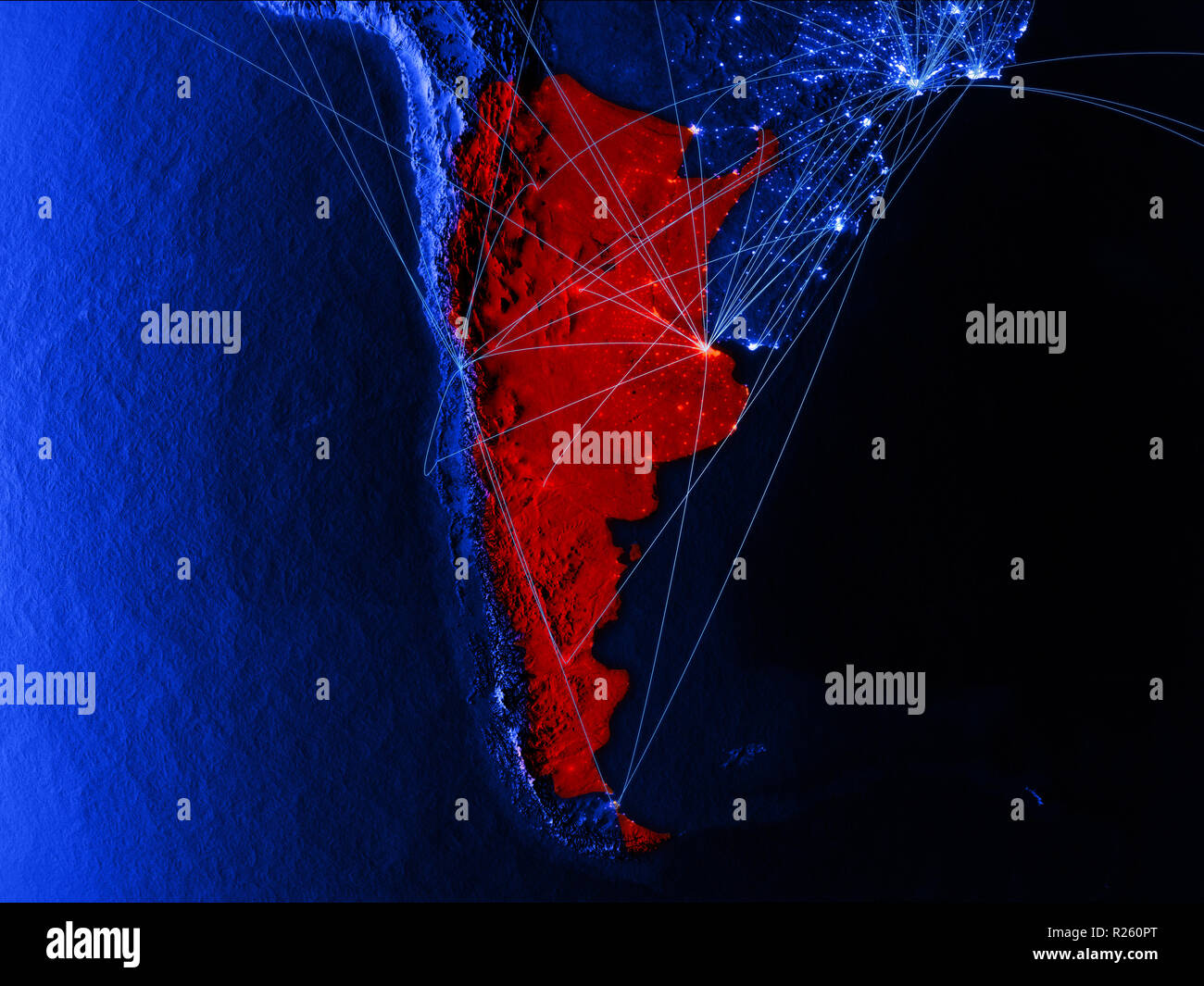 Argentina on blue digital map with networks. Concept of international ...