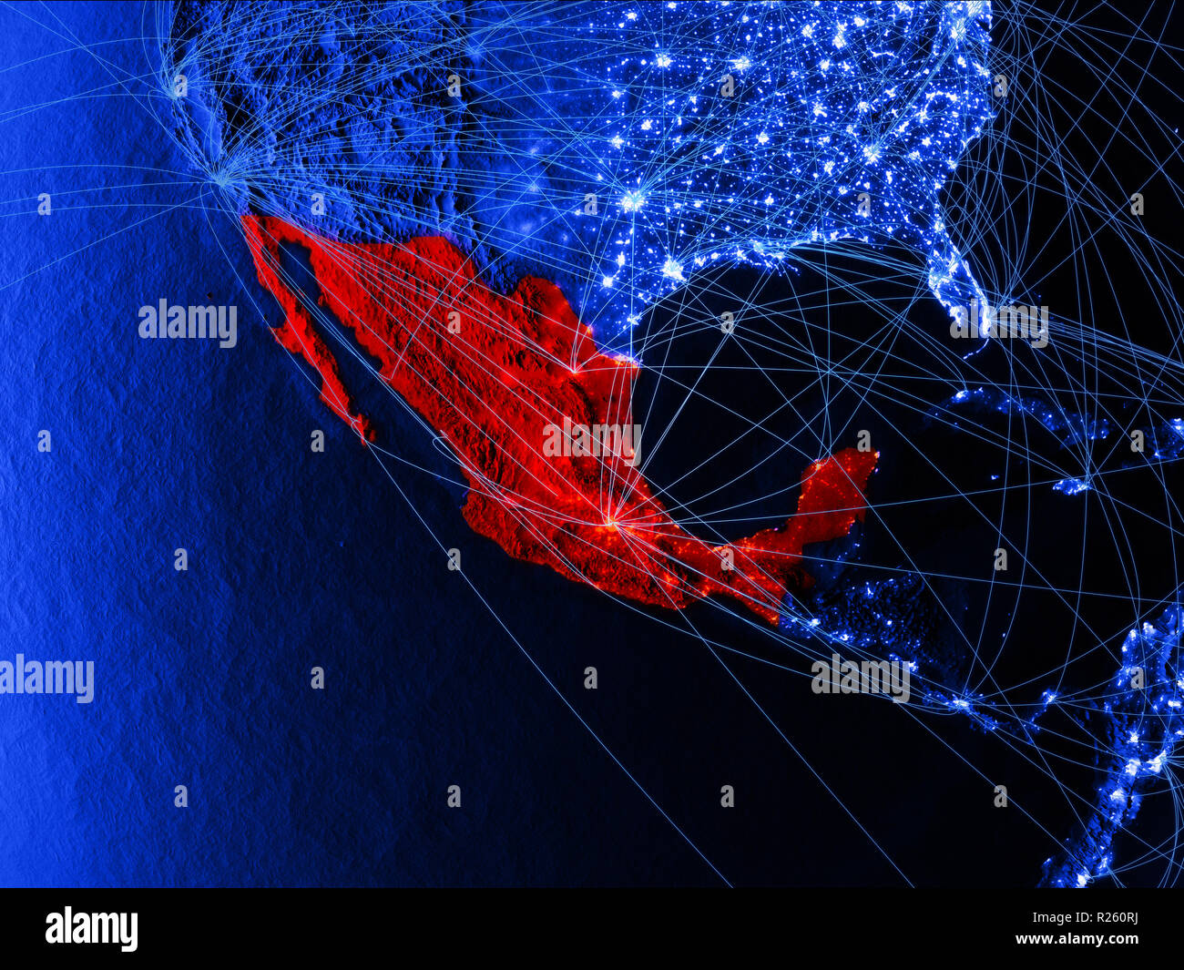 Mexico on blue digital map with networks. Concept of international ...