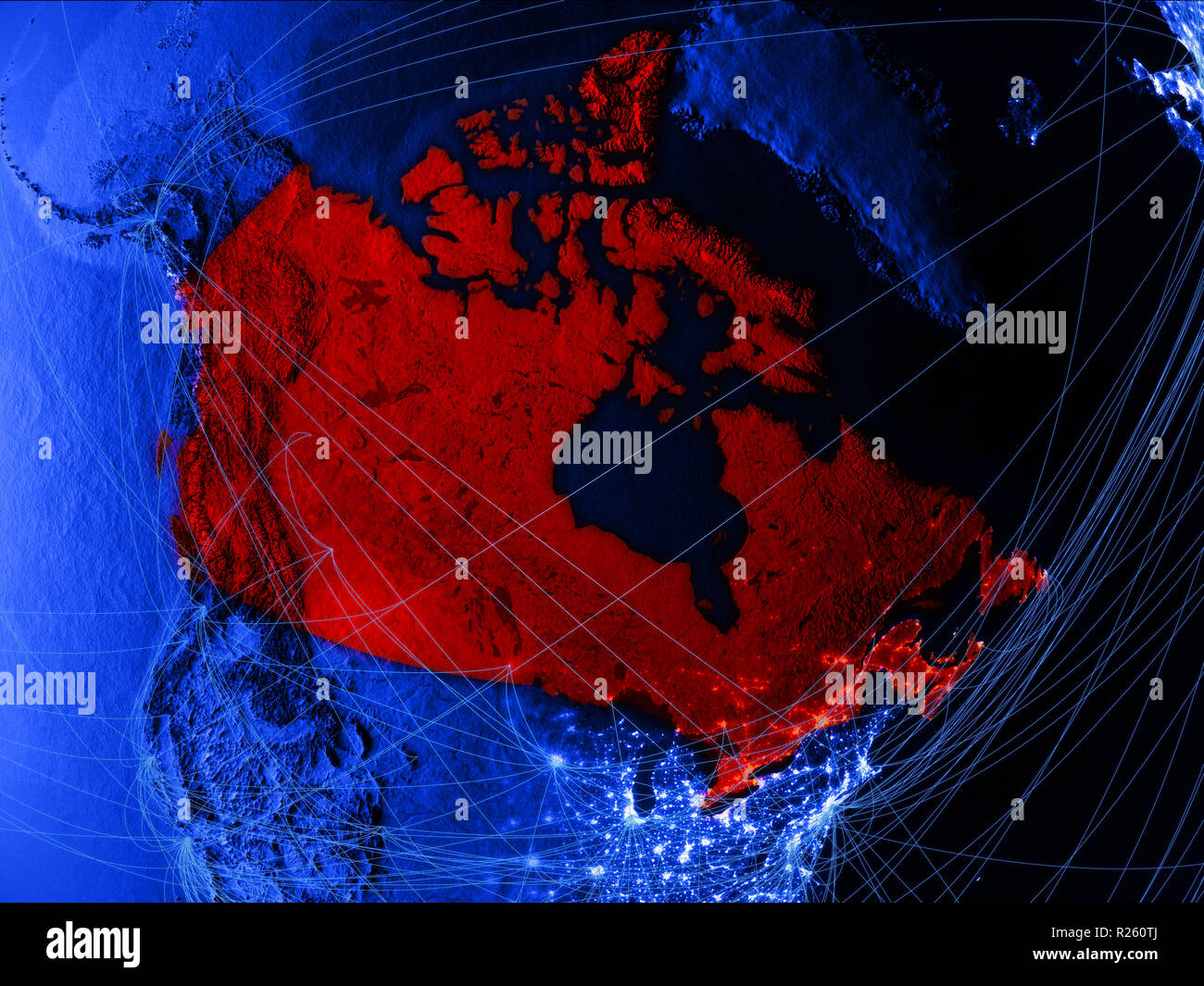 Canada on blue digital map with networks. Concept of international ...