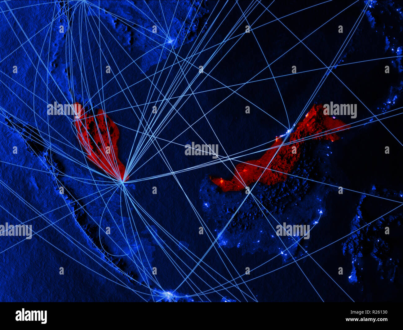 Malaysia on blue digital map with networks. Concept of international ...
