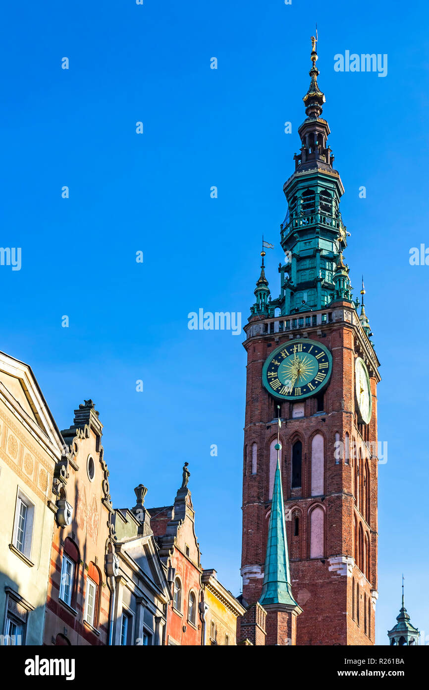 Tower of Main City Hall in the old city center of Gdansk, Poland ...