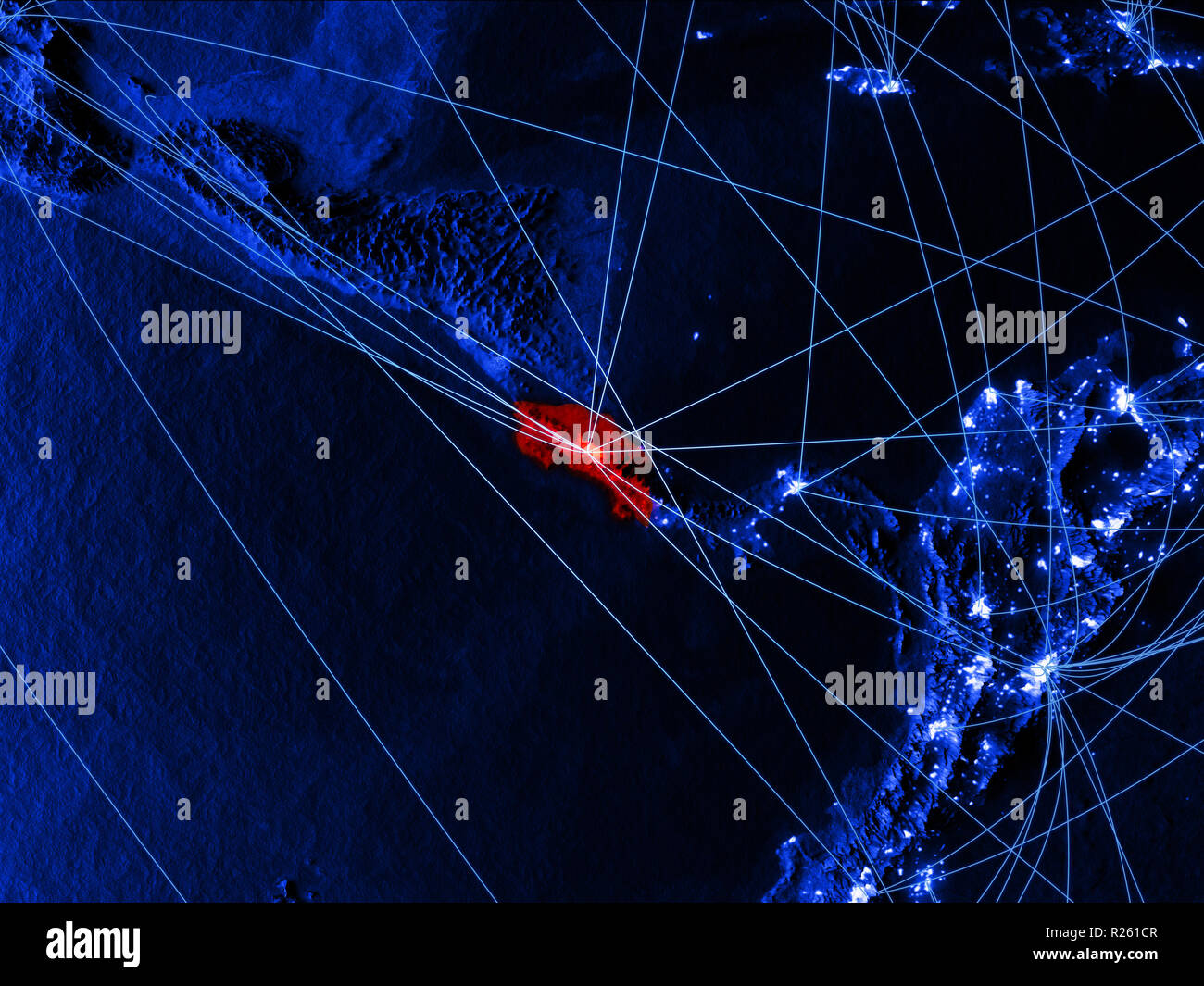 Costa Rica on blue digital map with networks. Concept of international ...