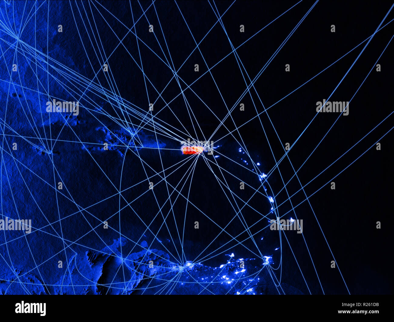 Puerto Rico on blue digital map with networks. Concept of international ...