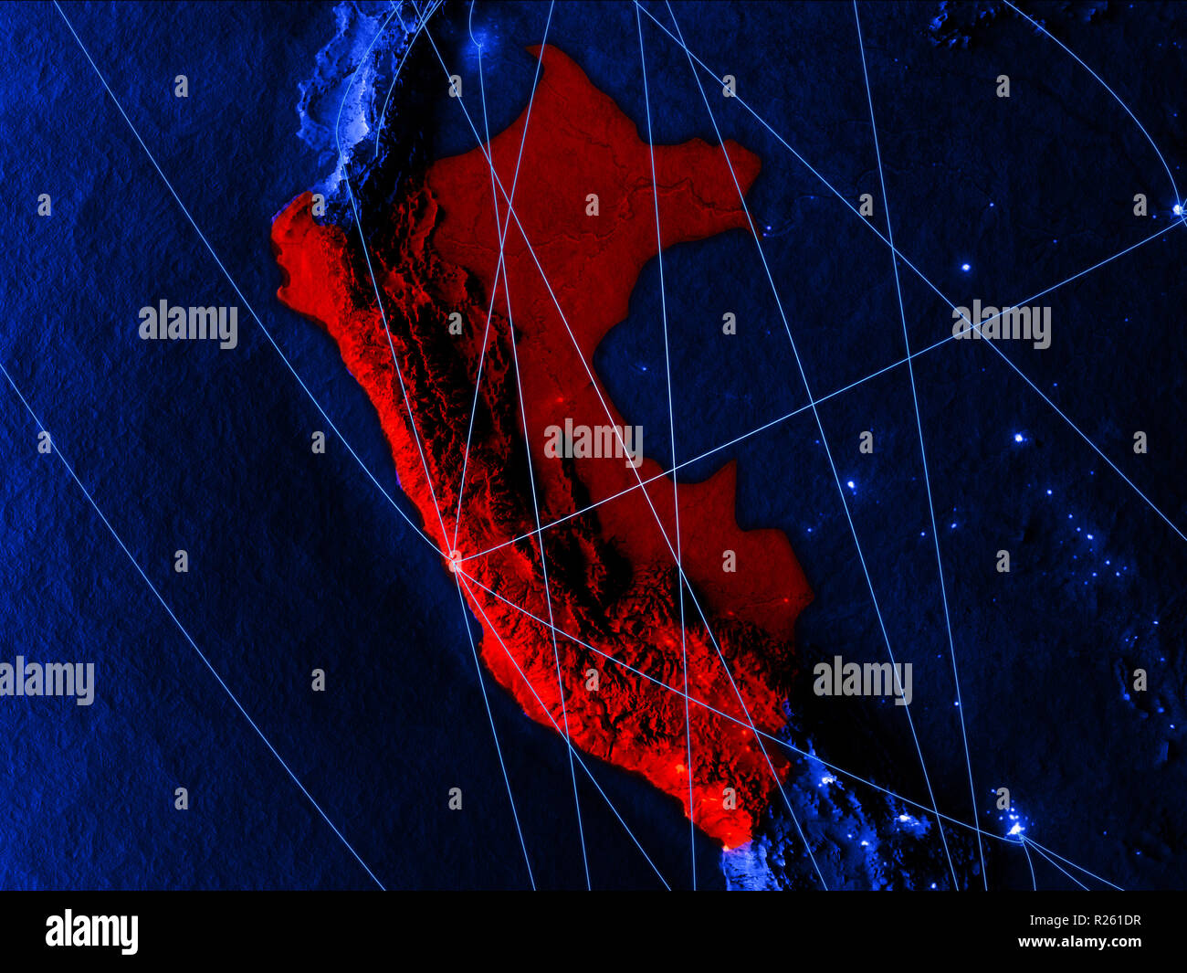 Peru on blue digital map with networks. Concept of international travel ...