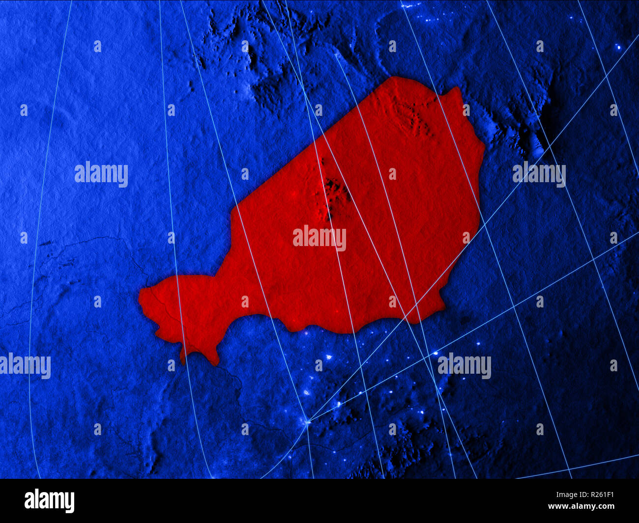 Niger on blue digital map with networks. Concept of international ...