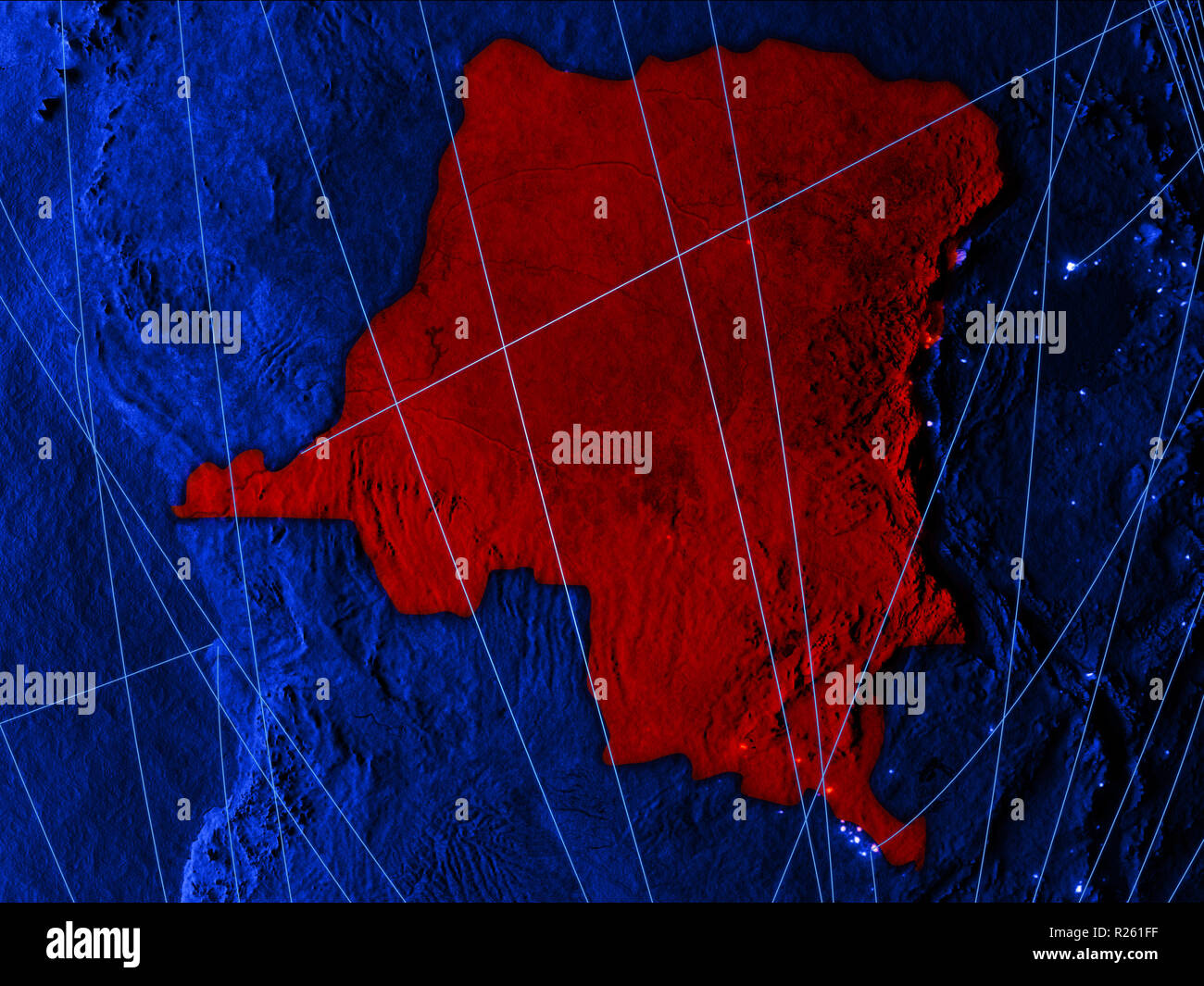 Dem Rep of Congo on blue digital map with networks. Concept of ...