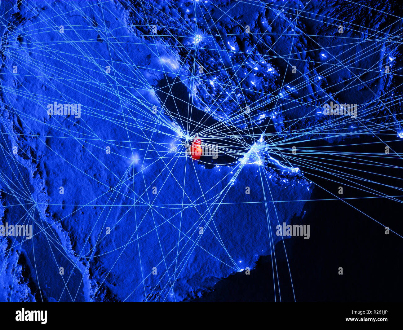 Qatar on blue digital map with networks. Concept of international ...