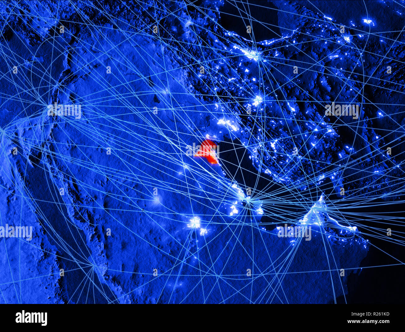 Kuwait on blue digital map with networks. Concept of international ...