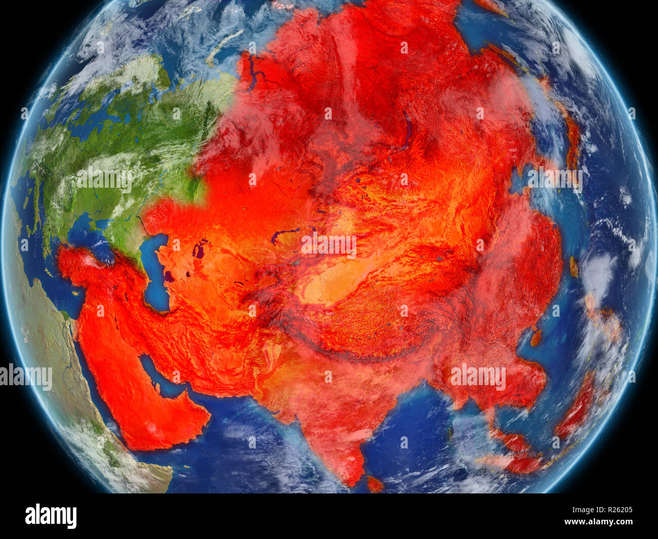 Asia on realistic model of planet Earth with very detailed planet ...