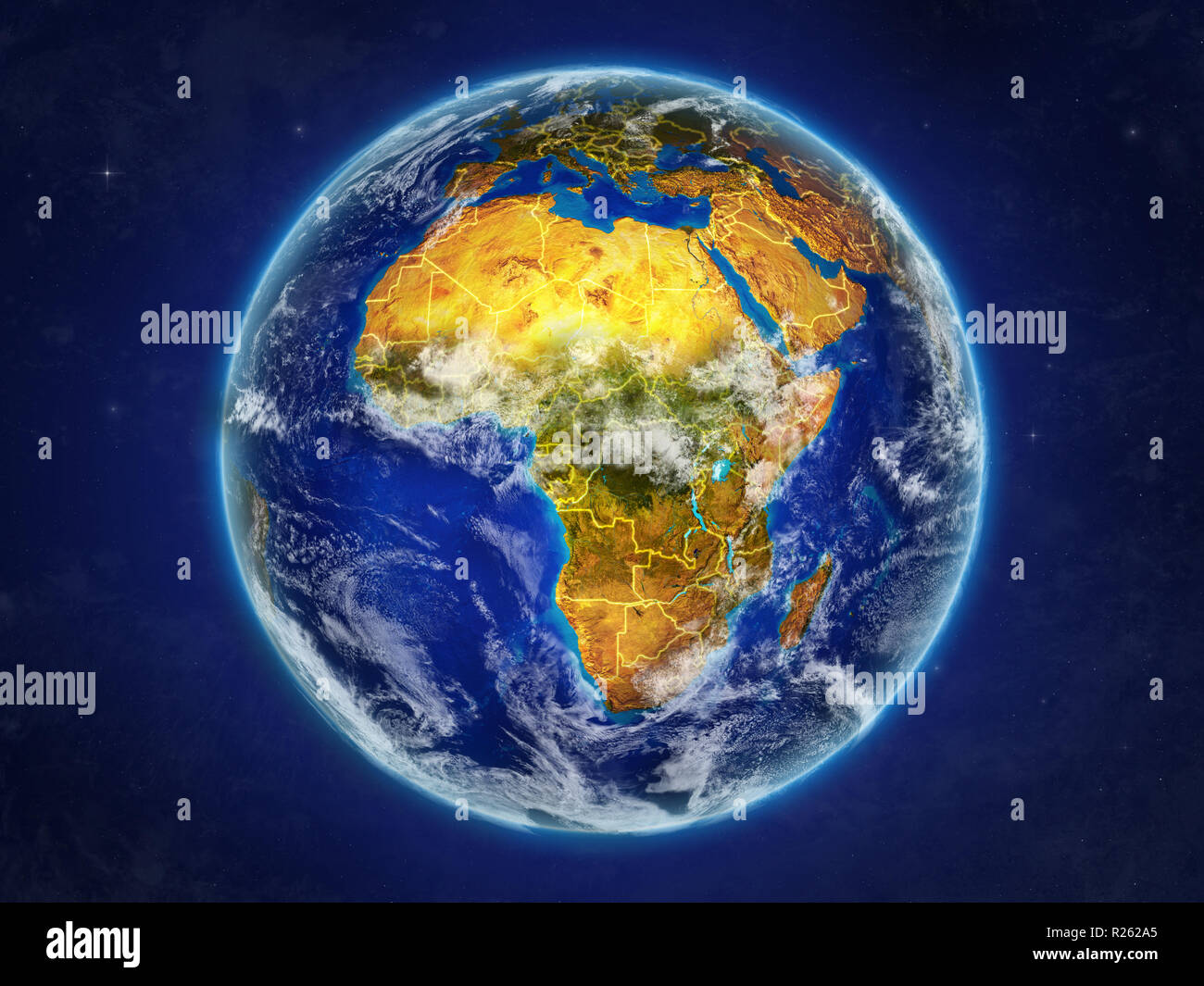 Africa from space on realistic model of planet Earth with country ...