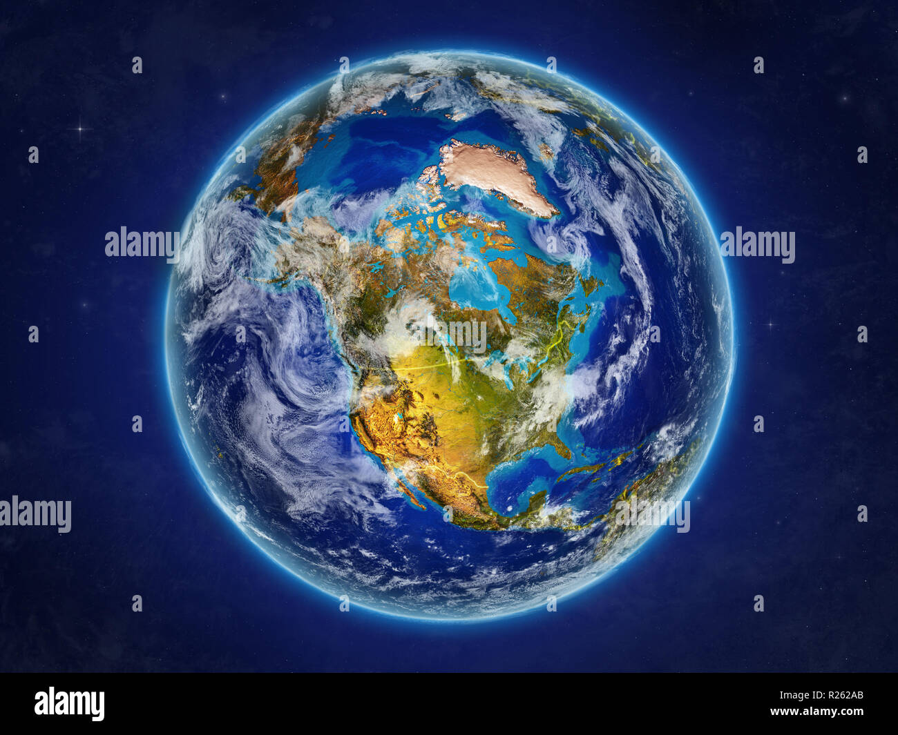 North America from space on realistic model of planet Earth with ...