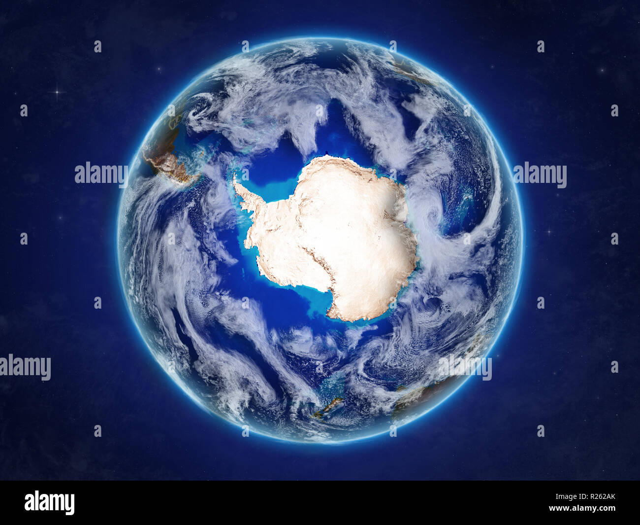 Antarctica from space on realistic model of planet Earth with country ...