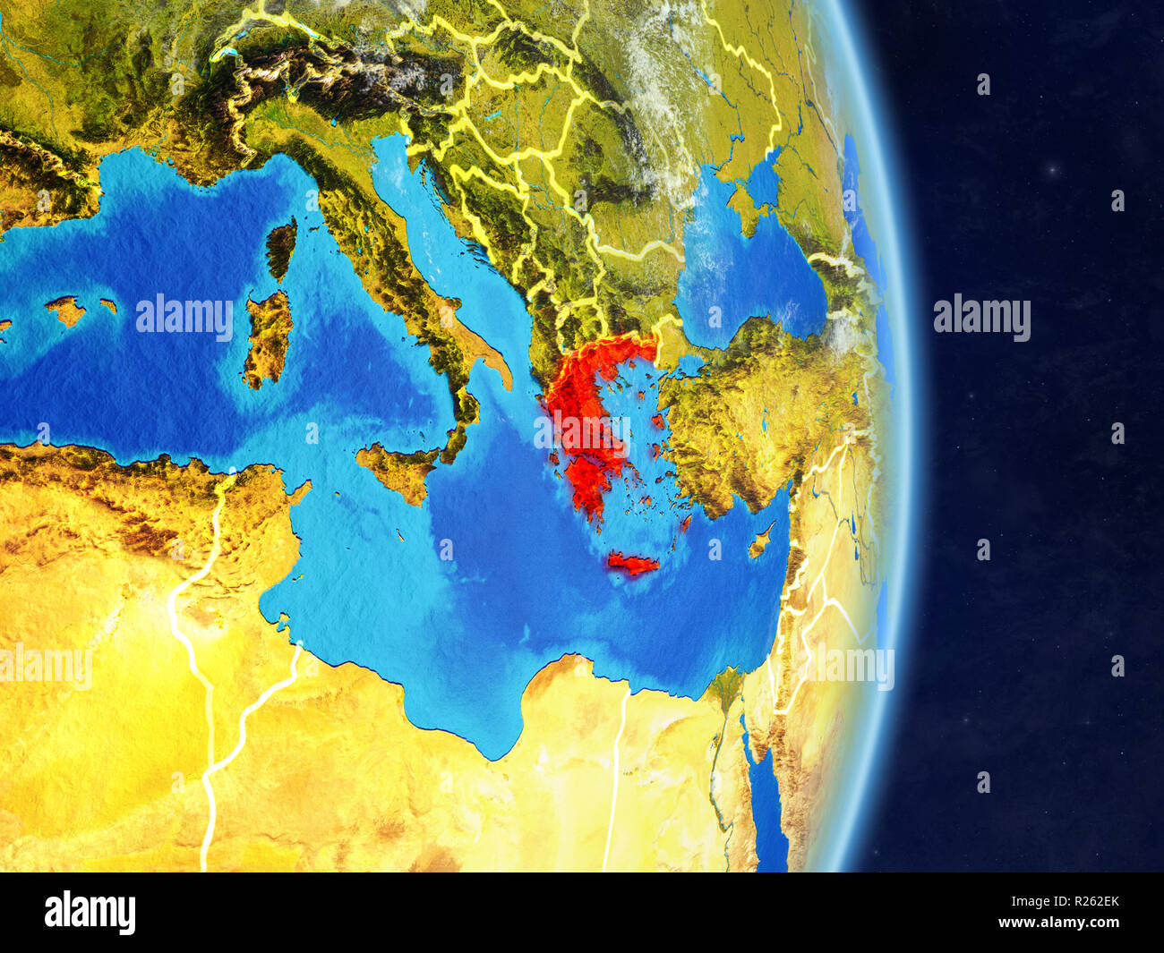 Greece on planet planet Earth with country borders. Extremely detailed ...