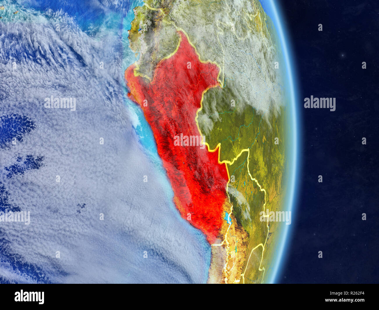 Peru on planet planet Earth with country borders. Extremely detailed ...