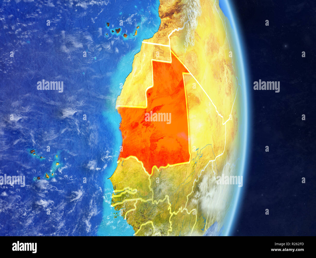 Mauritania on planet planet Earth with country borders. Extremely ...