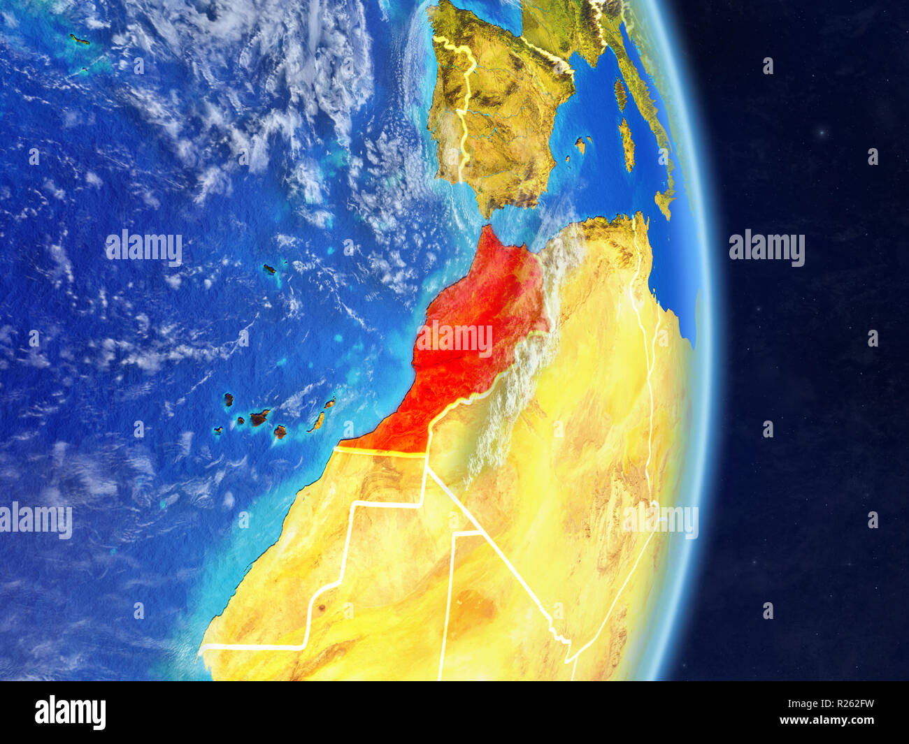Morocco on planet planet Earth with country borders. Extremely detailed ...