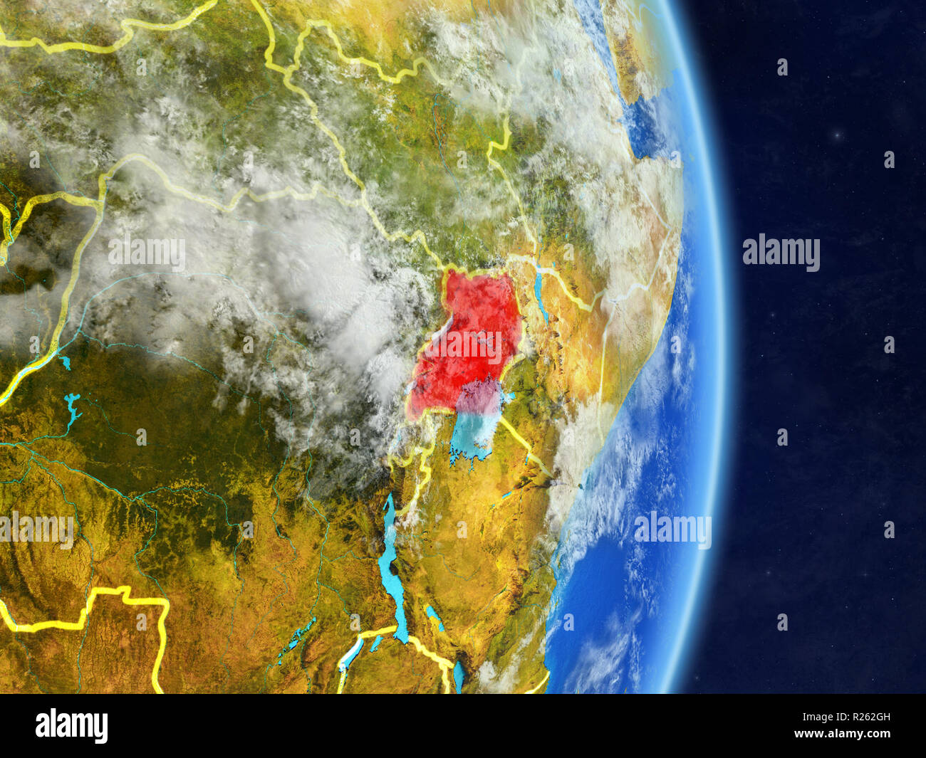 Uganda on planet planet Earth with country borders. Extremely detailed ...
