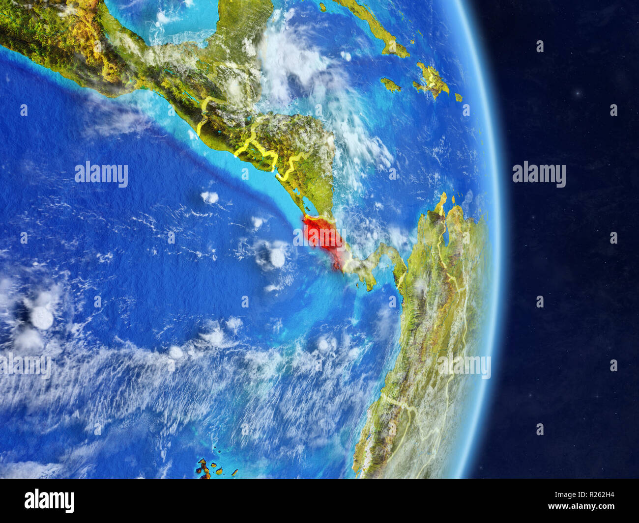 Costa Rica on planet planet Earth with country borders. Extremely ...