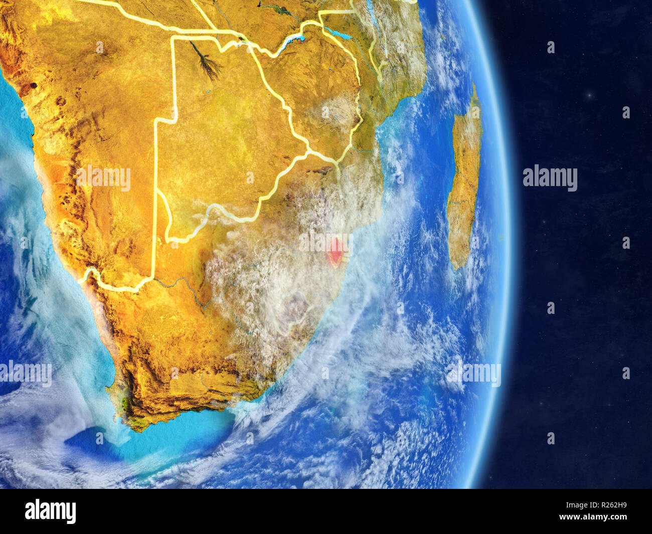 eSwatini on planet planet Earth with country borders. Extremely ...
