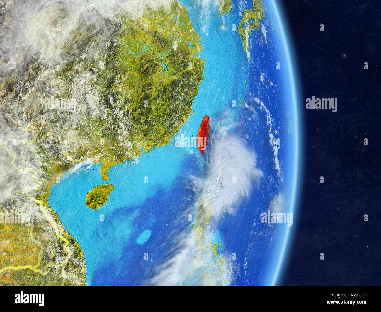 Taiwan on planet planet Earth with country borders. Extremely detailed ...