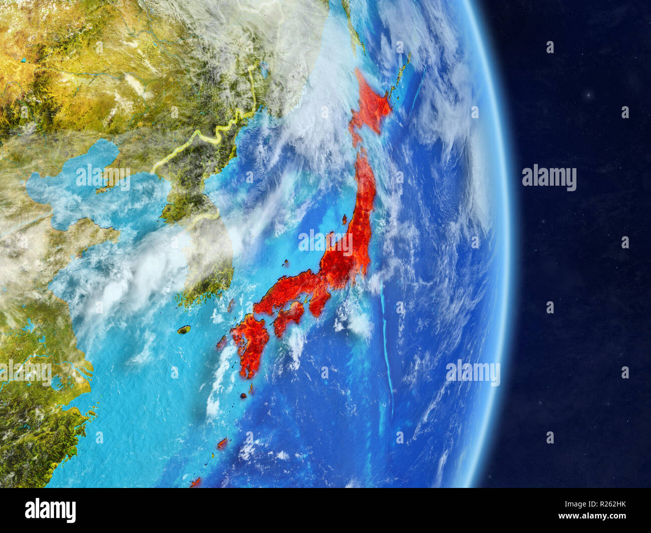 Japan on planet planet Earth with country borders. Extremely detailed ...